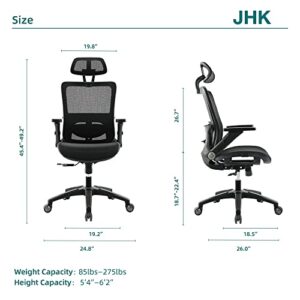 Ergonomic Office Chair, High Back Mesh Office Chair with 4D Adjustable Flip-Up Armrest, Swivel Rolling Computer Desk Chair with Lumbar Support and Adjustable Headrest, Tilt Function, Black