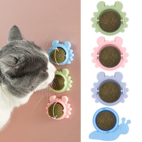 Catnip Wall Toys, 4 Pack Cat Toys, Rotatable Silvervine Catnip Lickable Balls, Healthy Catnip Wall Ball, Cat Chew Toy, Teeth Cleaning Cat Bite Toy, Cat Wall Treats