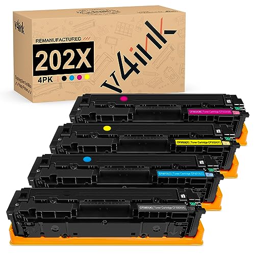 v4ink Remanufactured 202X Toner Cartridge Replacement for HP 202X 202A CF500X CF501X CF502X CF503X Toner for HP Pro M254dw M254nw M281dw M281cdw M281fdw M280nw (Black Cyan Magenta Yellow, 4-Pack)