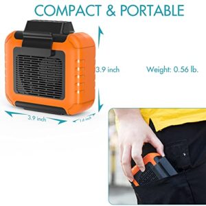 COMLIFE Portable Waist Clip Fan, 6000mAh Rechargeable Battery Powered USB Input & Output Ports Included, Max.24H Working, 3 Speeds, Hand Free Waist Fan with Lanyard & Belt for Hiking Fishing Jobsite