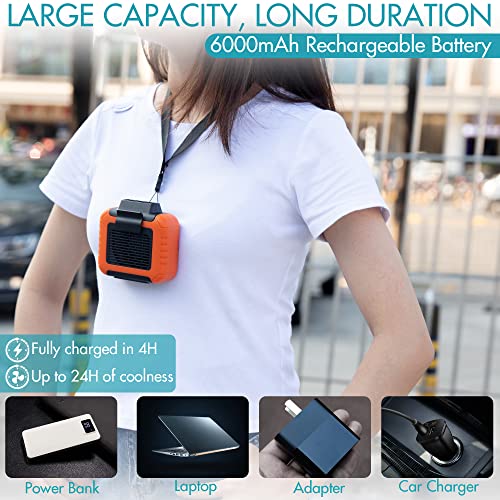 COMLIFE Portable Waist Clip Fan, 6000mAh Rechargeable Battery Powered USB Input & Output Ports Included, Max.24H Working, 3 Speeds, Hand Free Waist Fan with Lanyard & Belt for Hiking Fishing Jobsite