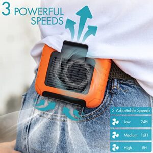 COMLIFE Portable Waist Clip Fan, 6000mAh Rechargeable Battery Powered USB Input & Output Ports Included, Max.24H Working, 3 Speeds, Hand Free Waist Fan with Lanyard & Belt for Hiking Fishing Jobsite