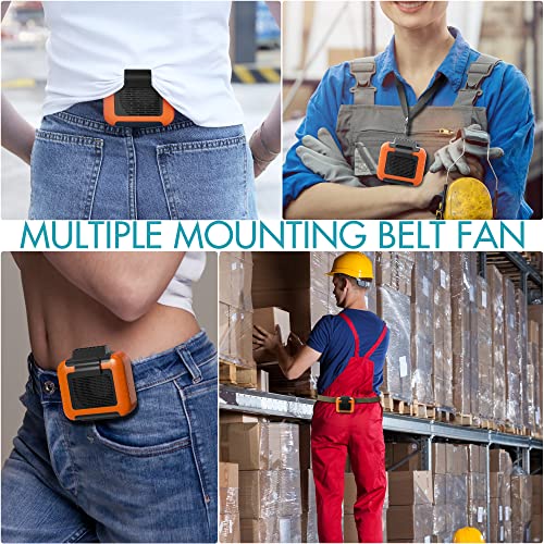 COMLIFE Portable Waist Clip Fan, 6000mAh Rechargeable Battery Powered USB Input & Output Ports Included, Max.24H Working, 3 Speeds, Hand Free Waist Fan with Lanyard & Belt for Hiking Fishing Jobsite