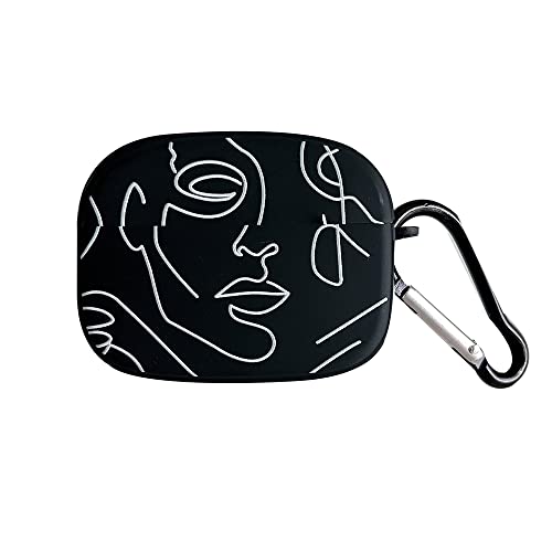 Compatible with Apple Airpods Pro Earphone Case for Pro 2 Art Abstract Line Face Design Headphone Case Cute Silicone Charging Box with Keychain for Airpods Pro/Pro2 - Black