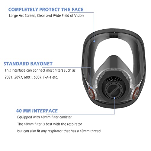 Full Face Respirаtor, Compatible with 40 mm Filter Canister and Activated Carbon Air Filter for Industrial, Welding, Polishing, Chemical Handling, Painting