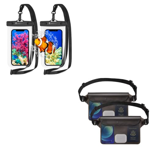 Syncwire IPX8 Waterproof Phone Pouch with Lanyard 2 Pack & IP68 Waterproof Fanny Bag with Adjustable Waist Strap 2 Pack for iPhone Samsung Galaxy and More, Beach Accessories, vacation must haves