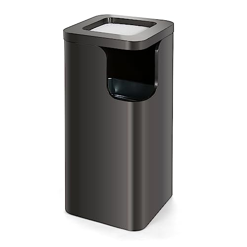 BEAMNOVA Stainless Steel Trash Can with Lid 13Gal Inside Barrel Black Premium Quality Commercial Waste Container Garbage Enclosure for Indoor Hotel Kitchen Home Patio, 30x30x61cm/11.8x11.8x24.0 in