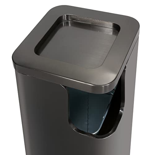 BEAMNOVA Stainless Steel Trash Can with Lid 13Gal Inside Barrel Black Premium Quality Commercial Waste Container Garbage Enclosure for Indoor Hotel Kitchen Home Patio, 30x30x61cm/11.8x11.8x24.0 in