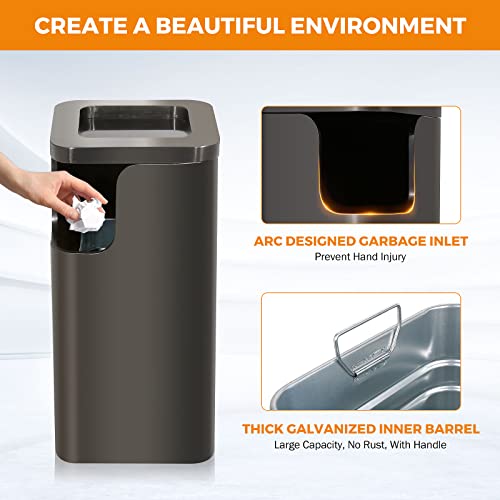 BEAMNOVA Stainless Steel Trash Can with Lid 13Gal Inside Barrel Black Premium Quality Commercial Waste Container Garbage Enclosure for Indoor Hotel Kitchen Home Patio, 30x30x61cm/11.8x11.8x24.0 in