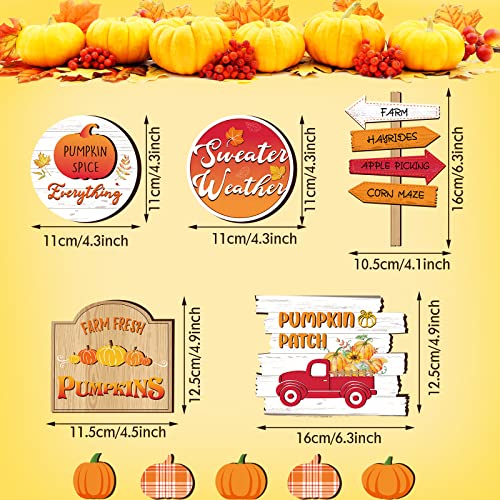 Thanksgiving Tiered Tray Decor Set Fall Tiered Tray Centerpiece Wooden Tabletop Signs Pumpkin Truck Spice Blocks Directional Sign Rustic Farmhouse Autumn Harvest Decorations (Pumpkin Style, 10 Pcs)