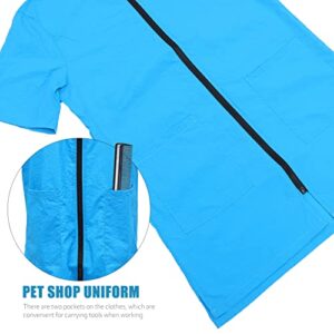 UKCOCO Pet Grooming Smock- Dog Grooming Smock with Full Zipper Anti- Static Pet Grooming Work Clothes Pet Beautician Jacket Smock Dog Cat Groomer Cosmetologist Uniforms for Pet Shop for Men& Women