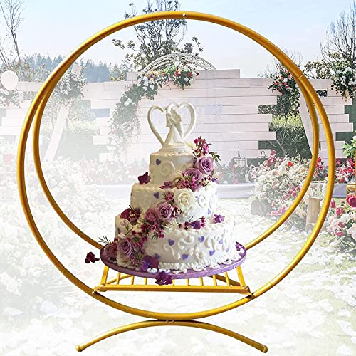 Fichiouy Gold 23.6in Wedding Hoop Cake Stand for Ceremony, Metal Circle Flower Hoop Arch Dessert Cupcake Display Stand Decoration for Wedding/Birthday/Anniversary Party (Gold 60cm(23.6in))