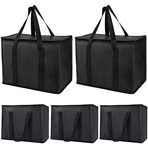 Bodaon 5-Pack Insulated Reusable Grocery Shopping Bag, X-Large Frozen Food Cold, Cooler Bags with Zippered Top, Black