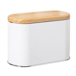 syncvibe mini trash can with lid small countertop trash can with wood grain lid, 0.5 gallon tiny desktop wastebasket with lid, 2 liter pop up plastic trash bin for bathroom, bedside, study, office