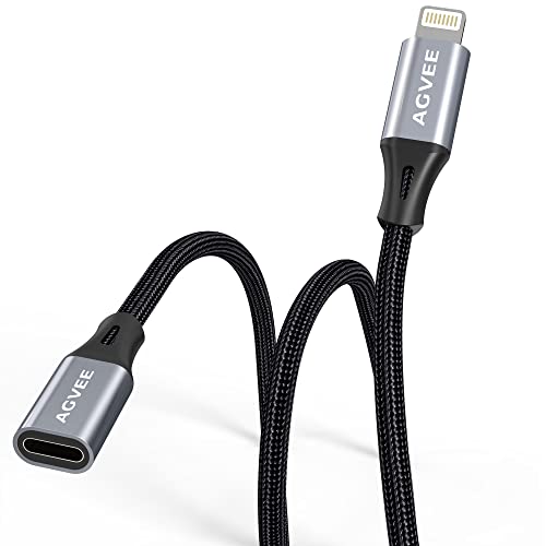 AGVEE 3.3ft Lightning Extension Cable, Braided Female to Male Extender Full Function Cord Compatible with iPhone iPad, Data Sync Video Audio & Charging Charger Connector Adapter, Dark Gray