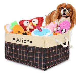 TONYFY Personalized Foldable Storage Basket, Plaid Customized Pet's Name Storage Box with Handles for Organizing Dog Toys, Clothing, Apparel & Accessories (Heart Black Beige-L)