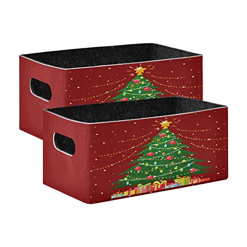 Christmas Tree Red Storage Basket Felt Storage Bin Collapsible Toy Boxs Empty Gift Baskets Organizer for Home Office Shelf Car