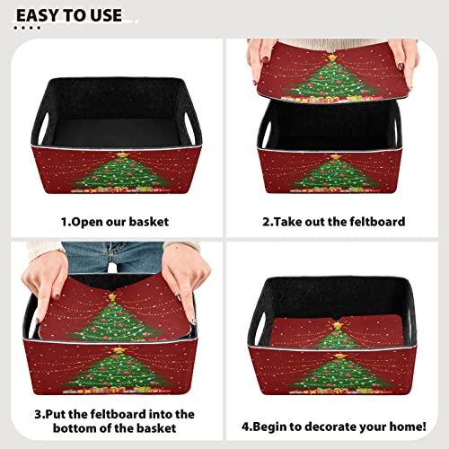 Christmas Tree Red Storage Basket Felt Storage Bin Collapsible Toy Boxs Empty Gift Baskets Organizer for Home Office Shelf Car