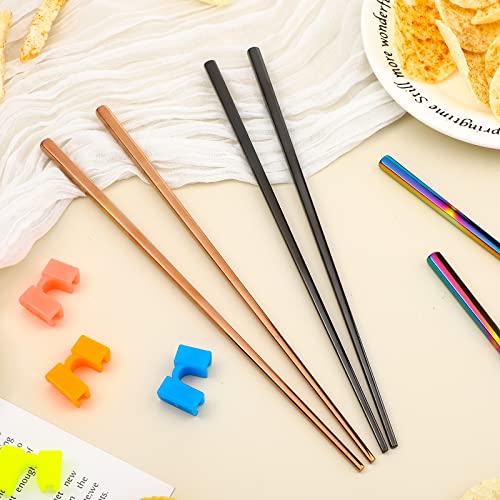 5 Pairs Reusable Chopstick Helpers Non Slippery Training Chopsticks for Adult Replaceable Practice Chopsticks Heat Resistant Chopsticks Holder with Clip for Trainer(Bright Colors,Stainless Steel)