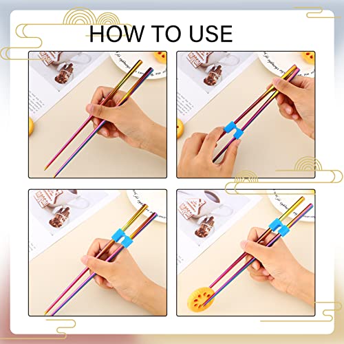 5 Pairs Reusable Chopstick Helpers Non Slippery Training Chopsticks for Adult Replaceable Practice Chopsticks Heat Resistant Chopsticks Holder with Clip for Trainer(Bright Colors,Stainless Steel)