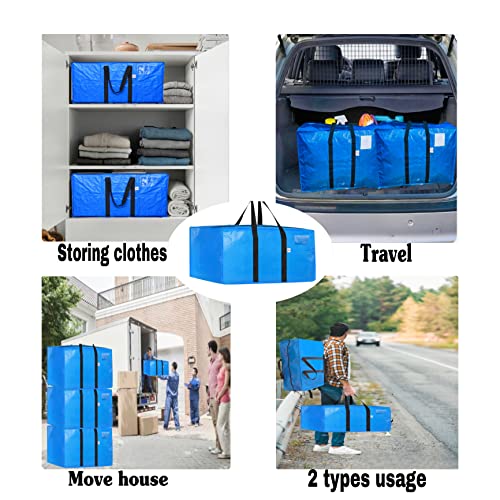 Roman Best Heavy Duty Extra Large Moving Bags 8 set With Backpack Straps Strong Handles and Zippers - Storage Totes For Space Saving - Ideal Alternative to Moving Box - Recycled Material ( Blue - Set of 8 )