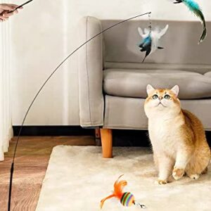 Cat Feather Toys Interactive Cat Toy with Super Suction Cup Detachable 6 PCS Feather Replacements with Bell 2 Wand Cat Spring Feather Toys for Indoor Cats Kitten Play Chase Exercise