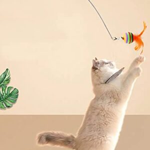 Cat Feather Toys Interactive Cat Toy with Super Suction Cup Detachable 6 PCS Feather Replacements with Bell 2 Wand Cat Spring Feather Toys for Indoor Cats Kitten Play Chase Exercise