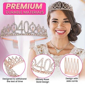 50th Birthday Decorations Women – 50th Birthday Gifts for Women – Rose Gold Happy Birthday Decorations for Girls – Includes Birthday Crown, Birthday Sash, Cake Topper – Beautiful Elegant Design (50th)