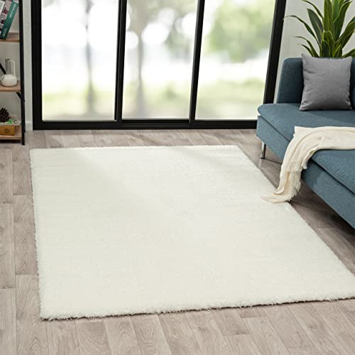 LUXE WEAVERS Fluffy Shag White 5x7 Area Rug for Bedroom, Kids Room Soft Plush Non-Shed Carpet