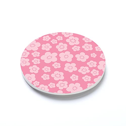 Floral Bubblegum Pink 2.75 x 2.75 Ceramic Car Coasters Pack of 2