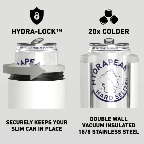 Hydrapeak 4-in-1 Insulated Bottle and Can Cooler - Fits 12 oz Slim Cans, Standard 12 oz Cans, and 12oz Beer Bottles | Stainless Steel Double Wall Vacuum Insulated Universal Can Cooler (White)