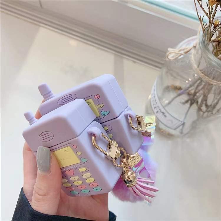 for Air pod 2/1 Case, Cute 3D Lovely Unique Cartoon for Air pod 2/1 Silicone Cover Fun Funny Cool Design Fashion Cases for Boys Girls Kids Teen for Air pod 2/1 Case (Purple Phone furball)