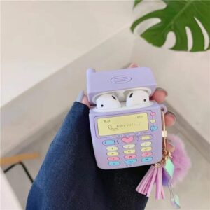 for Air pod 2/1 Case, Cute 3D Lovely Unique Cartoon for Air pod 2/1 Silicone Cover Fun Funny Cool Design Fashion Cases for Boys Girls Kids Teen for Air pod 2/1 Case (Purple Phone furball)