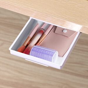 hoyuwak Under Desk Storage Drawers, Adhesive Desk Drawer Organizers, Hidden Table Cabinet, Slide-Out Desk Attachment for Desk Table Closet Cabinet Shelf Office School Home Workspace (White)