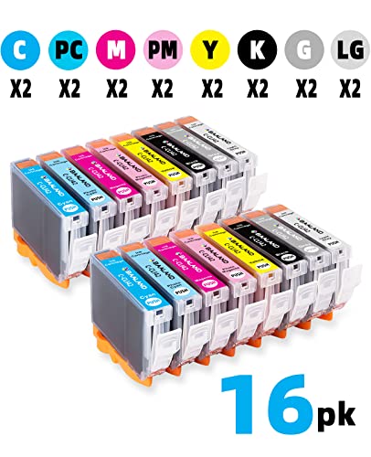 CLI42 CLI-42 Ink Cartridges Replacement for Canon Pixma Pro-100 Pro-100S Inkjet Printer (2BK, 2C 2M 2Y 2PC 2PM 2GY 2LGY 16-Pack)