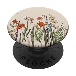 cute summer wildflowers pattern design floral on beige popsockets standard popgrip