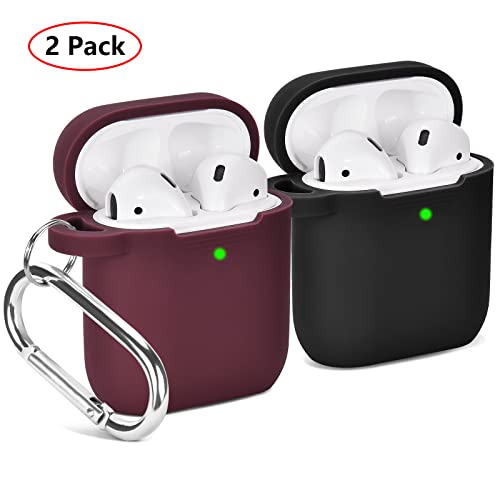 Filoto Airpod 2nd Generation Case, 2 Packs Silicone Protective Accessories Cover with Keychain for Women Men, Apple Airpods 2&1 Earbuds Wireless Charging Case (Black/Burgundy)