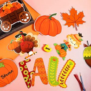 56 PCS Happy Fall Cut-Outs Pumpkin Maple Leaves Cut Outs Turkey Corn Sunflower Cutouts with 100 Glue Point, Autumn Paper Decoration for Fall Thanksgiving Theme Classroom Bulletin Board Wall Decor