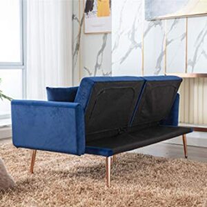 Convertible Foldable futon Sofa Bed with Adjustable backrest, Double Sofa Bed, Sturdy Metal Frame for Compact Living Spaces, Apartments, dorms, lounges, Blue Velvet