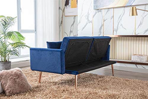 Convertible Foldable futon Sofa Bed with Adjustable backrest, Double Sofa Bed, Sturdy Metal Frame for Compact Living Spaces, Apartments, dorms, lounges, Blue Velvet