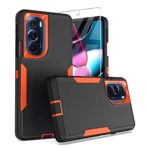 vinve case for moto edge plus 2022 case, [military grade drop protection] shockproof hybrid rugged bumper protective case for motorola edge+ (2022) （black-orange）