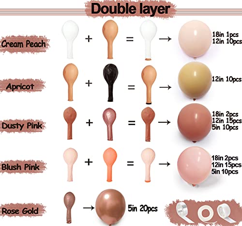 Dusty Pink Brown Balloon Garland Nude Tan Pink Rose Gold Metallic Double Stuffed Latex Party Balloons For Baby Shower Birthday Wedding Bachelorette Party Decorations