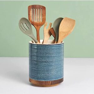 DOWAN Utensil Holder, 360° Rotating Extra Large Cooking Utensil Holder, 7.2" Kitchen Utensil Holder for Countertop, Utensil Crock for Farmhouse Kitchen Decor, Ceramic Stable Utensil Caddy, Blue