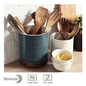 DOWAN Utensil Holder, 360° Rotating Extra Large Cooking Utensil Holder, 7.2" Kitchen Utensil Holder for Countertop, Utensil Crock for Farmhouse Kitchen Decor, Ceramic Stable Utensil Caddy, Blue