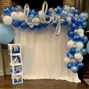 60 Pcs Blue Silver White Balloons, Pearl Royal Light Blue Matte White Chrome Silver Confetti Metallic Latex Balloons for Boys Christening Baby Bridal Shower Blue Wedding Birthday Party Decorations