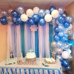 60 Pcs Blue Silver White Balloons, Pearl Royal Light Blue Matte White Chrome Silver Confetti Metallic Latex Balloons for Boys Christening Baby Bridal Shower Blue Wedding Birthday Party Decorations