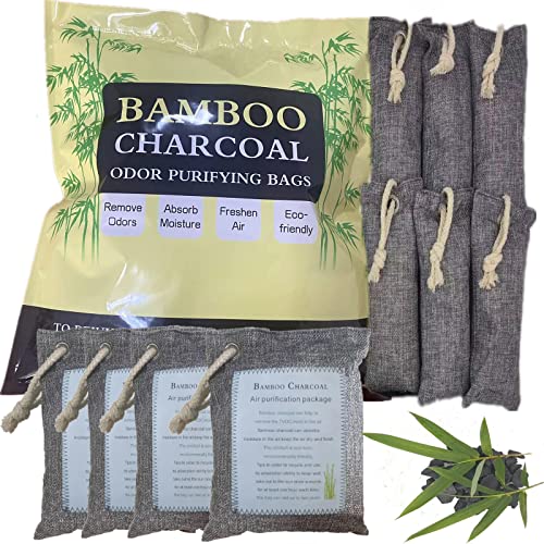 Bamboo Charcoal Air Purifying Bag 10 Pack Charcoal Bags Odor Absorber Activated Charcoal Bags Odor Absorber Moisture Absorber Natural Car Air Freshener Shoe Deodorizer Odor Eliminator (4x200g, 6x100g)