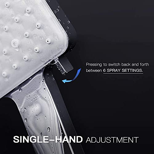 Detachable Shower Head High Pressure, Modern Square Handheld Shower Head, Adjustable Showerhead with 6 Spray Modes, Shower Sprayer for RV Camper Bathroom Shower Sprayer without Hose