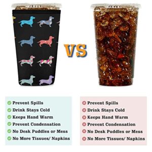 Funny Dachshund Dog Reusable Iced Coffee Sleeve, Decorative Dogs Insulator Sleeve for Cold Drinks Beverages Neoprene Cup Holder for Cold Drink Cups-(26-28oz)