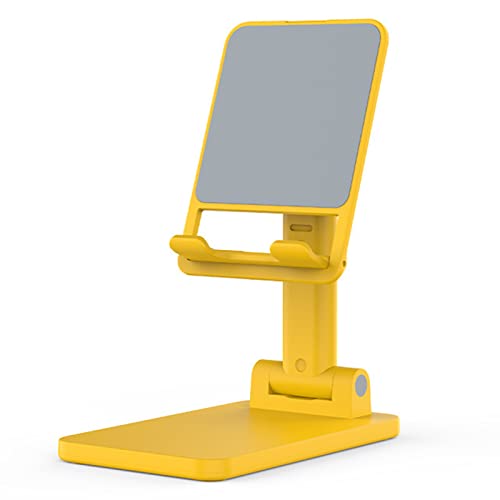 Cell Phone Stand Adjustable Desktop Mobile Phone Pad Bracket Universal Tabletop Phone Holder with Non-Slip Mat Foldable & Portable Tablet Stand Support Desk Cellphone Holder Stand, Yellow